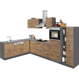 Winkelk&uuml;che KOCHSTATION, B:210cm T:330cm, grau, Komplettk&uuml;chen-Sets, "KS-Colmar", mit E-Ger&auml;ten, Stellbreite 210/330 cm