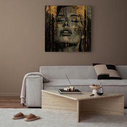 Acrylglasbild queence, B:100cm H:100cm T:1,5cm, gold, Acrylglas, Bilder, "Goldenes Gesicht", HD Premium Kunstdruck in Galeriequalit&auml;t