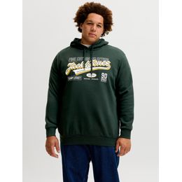 Jack & Jones PlusSize Herren Kapuzensweatshirt "JJELOGO SWEAT HOOD 2 COL AW26 SN PLS", gr&uuml;n, Gr. 4XL, JACK & JONES PLUSSIZE, bedruckt, angeraute Sweatware, Obermaterial:
