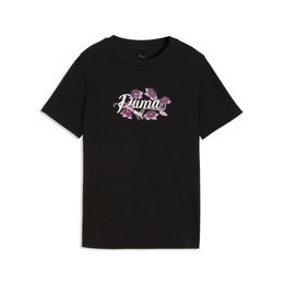 Puma M&auml;dchen T-Shirt "ESS NATURE 20 GRAPHIC TEE G", schwarz, Gr. 128, gebl&uuml;mt, Jersey, Obermaterial: 100% Baumwolle, Shirts, Regular Fit, Kurzarm,