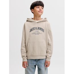 Jack & Jones Kinder Kapuzensweatshirt "JJEDENVER LOGO SWEAT HOOD JNR"moonbeam, Gr. 128, JACK & JONES JUNIOR, bedruckt, angeraute Sweatware, Obermaterial: 100%