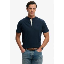 Superdry Herren T-Shirt "CLASSIC COTTON LIN SS GRANDAD", blau, Gr. L, unifarben, Single Jersey, Obermaterial: 80% Baumwolle, 20% Leinen, Shirts, mit