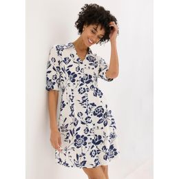 bonprix Damen Blusenkleid, blau, Gr. 40, Web, Obermaterial: 100% Viskose, Kleider, aus Viskose, mit Knopfleiste, ausgestellte Passform, mit 3/4-&Auml;rmeln