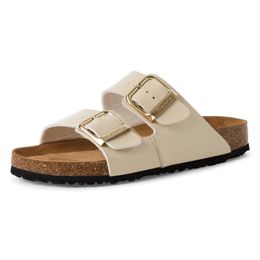 Tamaris Damen Pantolette, Gr. 42, beige, Lacklederimitat, gl&auml;nzend, Basic, Schuhe, Sommerschuh, Schlappen mit gepolstertem Fu&szlig;bett