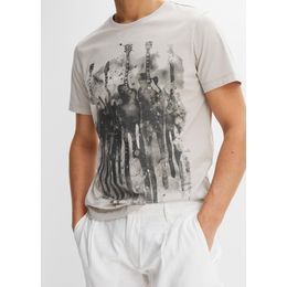 bonprix Herren T-Shirt, grau, Gr. 48, bedruckt, Jersey, Obermaterial: 100% Baumwolle, Shirts, Regular Fit, Kurzarm, mit Frontprint, aus Baumwolle