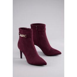 ANISTON SHOES Damen Stiefelette, Gr. 37bordeaux, Textil, Veloursleder, unifarben, Basic, Schuhe, Ankle Boots mit goldener Zierkette - NEUE KOLLEKTION