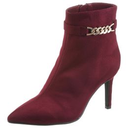 ANISTON SHOES Damen Stiefelette, Gr. 38bordeaux, Textil, Veloursleder, unifarben, Basic, Schuhe, Ankle Boots mit goldener Zierkette - NEUE KOLLEKTION