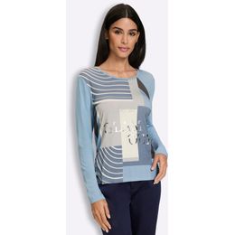 Heine Damen Langarmshirt "Druck-Shirt"eisblau, hellgrau, bedruckt, Gr. 48, bedruckt, gemustert, mehrfarbig, 95% Viskose, 5% Elasthan, Shirts