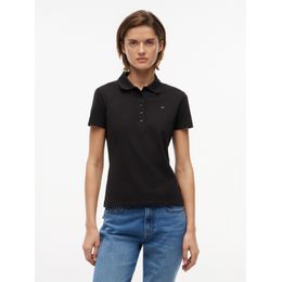 Tommy Jeans Damen Poloshirt "TJW SLIM ESSENTIAL SS POLO", schwarz, Gr. S, unifarben, Single Jersey, Obermaterial: 97% Baumwolle, 3% Elasthan, Shirts,