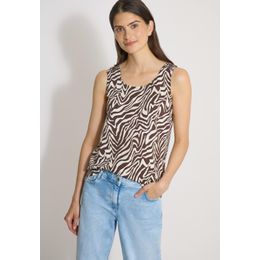 Cecil Damen Shirttopbraun cacao, Gr. L, bedruckt, Jersey, Obermaterial: 100% Baumwolle, Tops, Sommertop, Baumwolle, mit Smokdetail