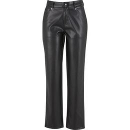 Urban Classics Damen Stoffhose "Urban Classics Ladies Straight Leg Synthetic Leather Pants", schwarz, Gr. 29, unifarben, 100% Polyester, Hosen