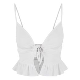 Urban Classics Damen T-Shirt-BH "Urban Classics Damen Ladies Waffle Pique Ruffle Top", Gr. L, wei&szlig;, 65% Baumwolle, 35% Polyester, BHs