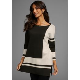 Laura Scott Damen Longpullover, schwarz, Gr. 38, mehrfarbig, Feinstrick, Obermaterial: 70% Viskose, 30% Polyamid, Pullover, mit geometrischem