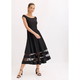 bonprix Damen Off-Shoulder-Kleid, schwarz, festlich, Gr. 48, Obermaterial: 95% Polyester, 5% Elasthan. Spitze: 100% Polyester, Kleider, mit
