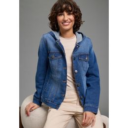Arizona Damen Jeansjacke, blau, Gr. 52, unifarben, Denim/Jeans, Obermaterial: 98% Baumwolle, 2% Elasthan, Jacken, mit Kapuze, Regular Fit, mit
