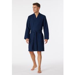 Schiesser Herren Herrenbademantel "Essentials", Gr. L, blau, Baumwolle, Hausm&auml;ntel, mit Bindekordel, Kimono-Schnitt