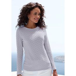 Vivance Damen Langarmshirt "mit modischem Ajour-Muster", blau, Gr. 32, Feinstrick;Jersey, Obermaterial: 60% Baumwolle, 40% Polyester, Shirts, aus