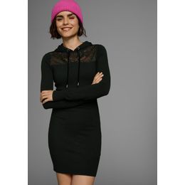 Melrose Damen Strickkleid, schwarz, Gr. 36, unifarben, Feinstrick, Obermaterial: 50% Viskose, 28% Polyester, 22% Polyamid. Spitze: 90% Polyamid, 10%