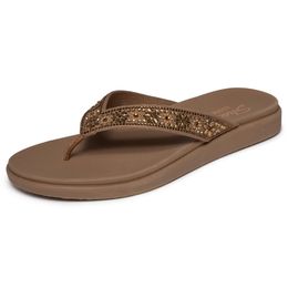 Skechers Damen Zehentrenner "MEDITATION LUXE", Gr. 41, braun, Textil, Glitzer, Schuhe, Sommerschuh, Strandschuh, Urlaubsschuh mit Glitzersteine