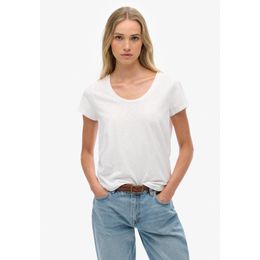 Superdry Damen T-Shirt "STUDIOS SCOOP NECK TEE", wei&szlig;, Gr. XXL, unifarben, Single Jersey, Obermaterial: 100% Seide, Shirts