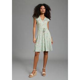 Laura Scott Damen Sommerkleid, gr&uuml;n, Gr. 38, gebl&uuml;mt, Jersey, Obermaterial: 95% Viskose, 5% Elasthan, Kleider, mit femininen Blumen, aus Viskose und