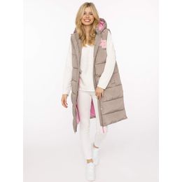 Zwillingsherz Damen Longweste "&bdquo;ZH Patch&ldquo;", beige, Gr. XL, Obermaterial: 100% Polyester, Westen, mit Kapuze, Rei&szlig;verschluss an Front und Seiten,