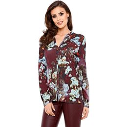 Damen Blusenshirt "Shirtbluse", rot, Gr. 50, Linea Tesini BY HEINE, gebl&uuml;mt, gemustert, 95% Viskose, 5% Elasthan, Shirts