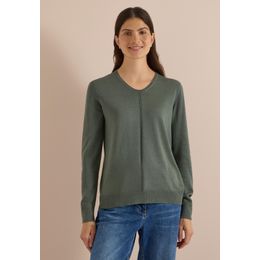 Cecil Damen V-Ausschnitt-Pullover, gr&uuml;n, Basic, Gr. S, unifarben, Web, 60% Baumwolle, 40% Viskose, Pullover, im soften Baumwoll-Mix