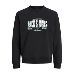 Jack & Jones JACK & JONES Herren Sweatshirt "JJAERO SWEAT CREW NECK", schwarz, Gr. XXL, bedruckt, angeraute Sweatware, Obermaterial: 65% Polyester, 35% Baumwolle,