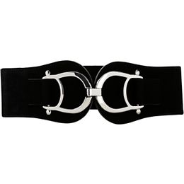 bonprix Damen Stretchg&uuml;rtel, schwarz, Gr. 75, unifarben, Materialmix, G&uuml;rtel, Mix aus Lederimitat und Stretchmaterial, auffallende Schnalle