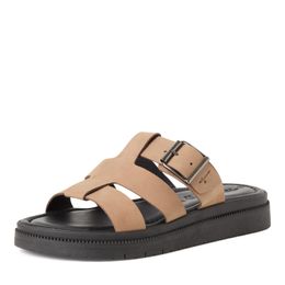 Tamaris Damen Pantolette, Gr. 42, beige, Nubukleder, unifarben, Schuhe, Schlupfschuh, Sommerschuh mit regulierbarem Schnallenverschluss