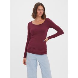V&eacute;ro Moda VERO MODA Damen Langarmshirt "VMMAXI MY LS SOFT LONG U-NECK NOOS", rot, Gr. L, unifarben, Jersey, Obermaterial: 95% Baumwolle, 5% Elasthan, Shirts,