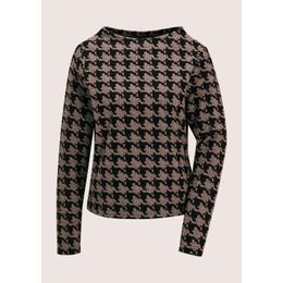 Madeleine Mode MADELEINE Damen Langarmshirt "Sweatshirt Hahnentritt-Oberteil mit U-Boot-Ausschnitt", schwarz, Modern, Gr. 40, Obermaterial: 53% Polyester PES. 46%