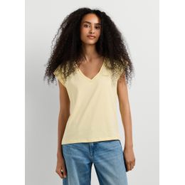 Pepe Jeans Damen T-Shirt "CLOE", gelb, Gr. L, unifarben, Single Jersey, Obermaterial: 100% Baumwolle, Shirts, mit V-Ausschnitt, Logostickerei