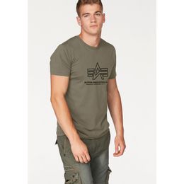 Herren Rundhalsshirt "Logo Print T", gr&uuml;n, Gr. M, Alpha Industries, unifarben, Single Jersey, Obermaterial: 100% Baumwolle, Shirts