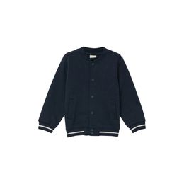 s.Oliver JUNIOR Jungen Sweatjacke, blau, Gr. 152, unifarben mit Farbeinsatz, Sweatware, Obermaterial: 72% Baumwolle, 23% Polyester, 5% Elasthan,