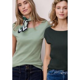 Street One Damen T-Shirt, gr&uuml;n, Gr. 44, unifarben, Web, 50% Baumwolle, 50% Modal, Shirts, mit U-Boot-Ausschnitt