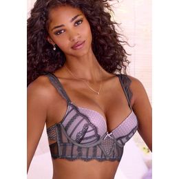 Lascana Damen Push-up-BH, Gr. 90, lila, Spitze, Obermaterial: 60% Polyamid, 35% Polyester, 5% Elasthan, BHs, mit Super Push-up-Kissen in Longform,