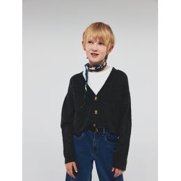 name it M&auml;dchen Strickjacke "NKFHOLLY BOXY SHORT KNIT CARD NOOS", grau, Gr. 158, unifarben, Strick, Obermaterial: 79% Polyester, 13% Polyacryl, 5%