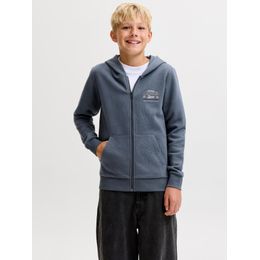 Jack & Jones Kinder Kapuzensweatjacke "JJELOGO SWEAT ZIP HOOD 2 COL AW26 SN JNR"turbulence, Gr. 140, JACK & JONES JUNIOR, bedruckt, angeraute Sweatware,