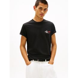 Tommy Jeans Herren T-Shirt "TJM SLIM FIT SIGN CHEST"schwarz, Gr. L, unifarben, Single Jersey, Obermaterial: 100% Baumwolle, Shirts, mit Markenprint