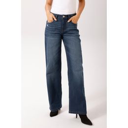Aniston CASUAL Damen Straight-Jeans, blau, Gr. 48, Destroyed-Effekte, leichte Abriebeffekte, Denim/Jeans, Obermaterial: 81% Baumwolle, 17% Polyester,