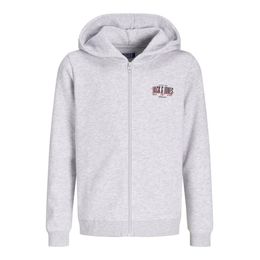 Jack & Jones Kinder Kapuzensweatjacke "JJAERO SWEAT ZIP HOOD JNR"wei&szlig; melange, Gr. 128, JACK & JONES JUNIOR, bedruckt, angeraute Sweatware, Obermaterial: 60%