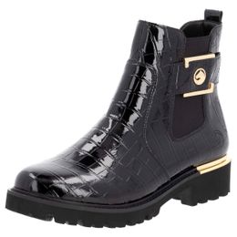 Remonte Damen Chelseaboots, Gr. 38, schwarz, Elastischer Einsatz, Lacklederimitat, gl&auml;nzend, Schuhe, Blockabsatz, Boots, Stiefelette mit praktischem