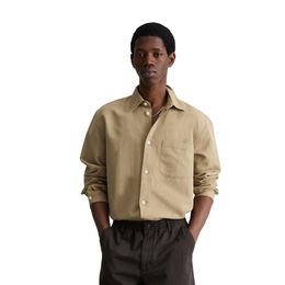 Marc O'Polo Herren Langarmhemd "aus Leinen und Bio-Baumwolle", beige, Gr. M, MARC O'POLO DENIM, unifarben, Obermaterial: 50% Leinen, 50% Baumwolle, Hemden