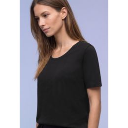 Street One Damen T-Shirt, schwarz, Gr. 40, unifarben, Web, 50% Baumwolle, 50% Modal, Shirts, mit abgerundetem V-Ausschnitt