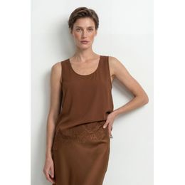 RICHROYAL Damen Shirttop, braun, Gr. 38, Web, Obermaterial: 96% Polyester, 4% Elasthan, Tops, mit Spitzenbesatz am Saum, edle Satin-Optik