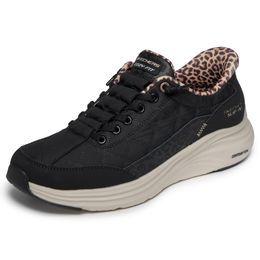Skechers Damen Slip-On Sneaker "CONTOUR FOAM-LEOPARD DREAM", Gr. 42, schwarz, Leder, Lederimitat, Textil, Schuhe, Schlupfschuh, Halbschuh,