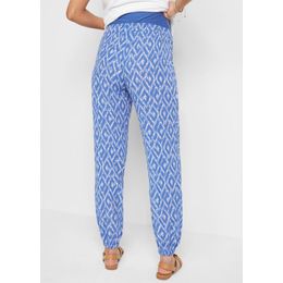 bonprix Damen Umstandshoseedelsteinblau, wei&szlig; graphisch, Gr. 50, Obermaterial: 100% Viskose. Einsatz: 95% Baumwolle, 5% Elasthan, Hosen, mit