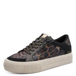 Tamaris Damen Plateausneaker, Gr. 38, beige, Lederimitat, Textil, Schuhe, Freizeitschuh, Halbschuh, Schn&uuml;rer im angesagten Animal-Look